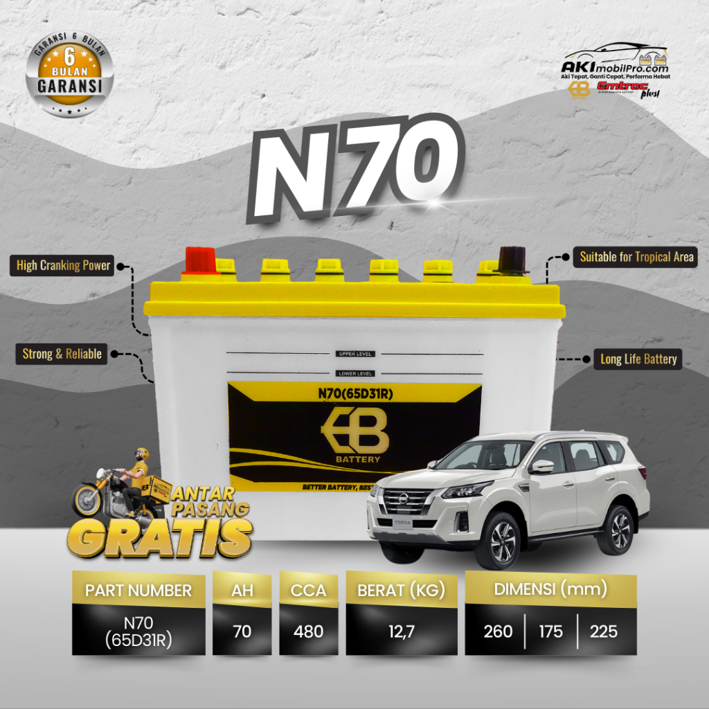Jual AKI BASAH MOBIL EB BATTERY DC N70 (65D31R) | Shopee Indonesia