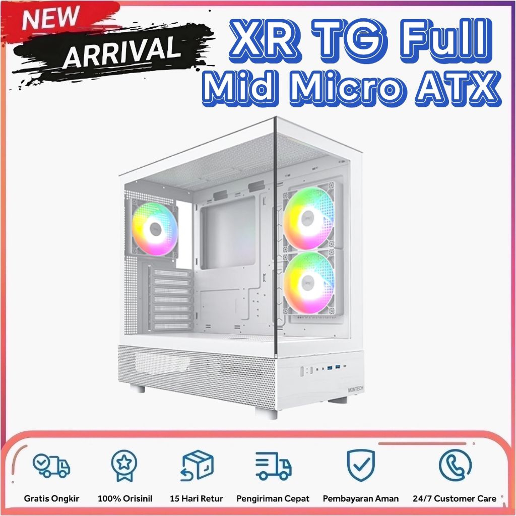 Jual Montech XR Full TG White Panel USB Type-C Mid Tower Micro ATX + 3 ...