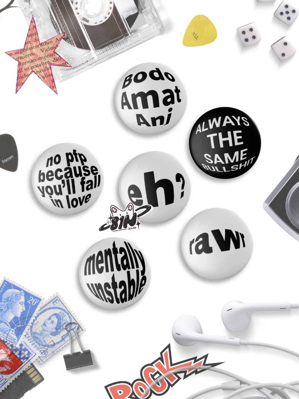 Jual Pin Button Wide Text Series Button Pin Fisheye pfp Style Y2K Bros ...