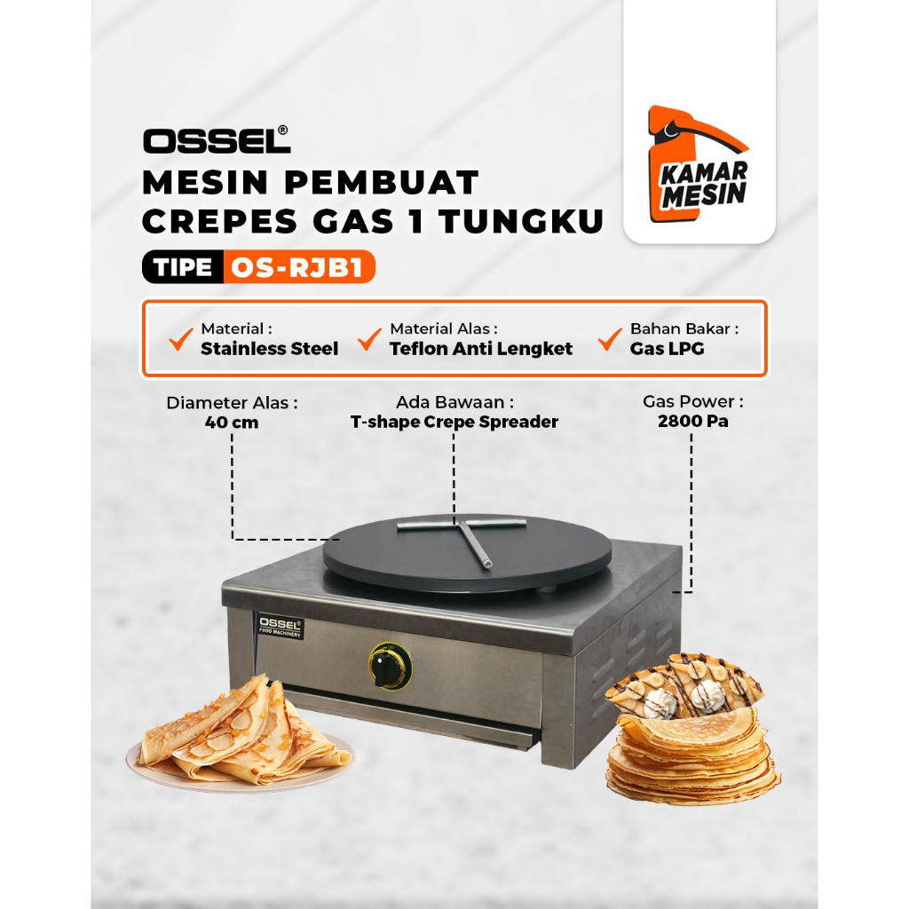 Jual OSSEL Gas Crepes Maker Gas Crepes Baker Mesin Pembuat Crepes Gas 1 ...