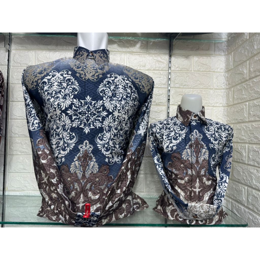 Jual Biru Denim Kombinasi Putih Motif Mahkota, Batik Couple Ayah Dan ...
