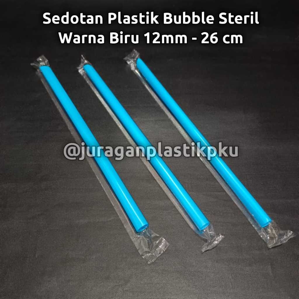 Jual ( ISI 100 PCS ) Sedotan Plastik Bubble Steril BIRU 12 mm 26 cm ...