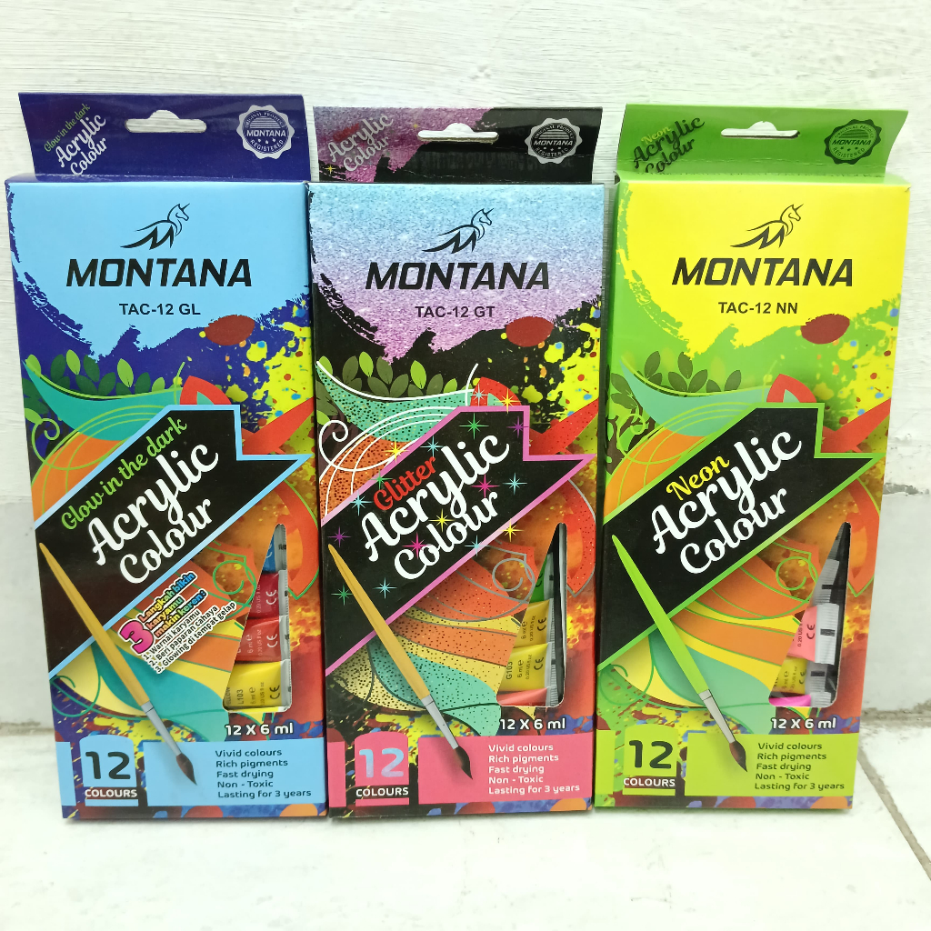 Jual CAT LUKIS ACRYLIC COLOUR MONTANA ISI 12 CAT LUKIS / CAT WARNA ...