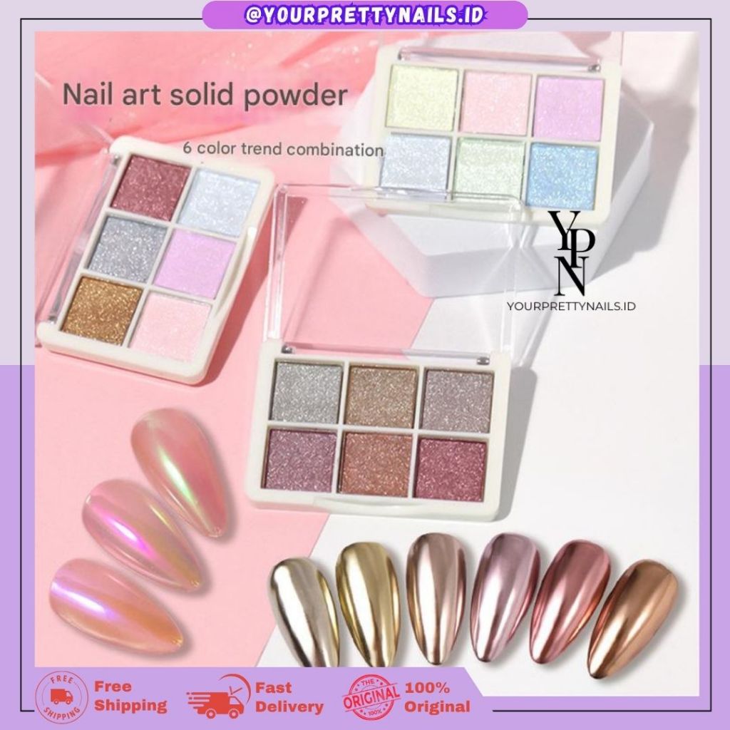 Jual NEW 6in1 Mirror Chrome Powder 6 Warna Aurora Mirror Compact Powder ...