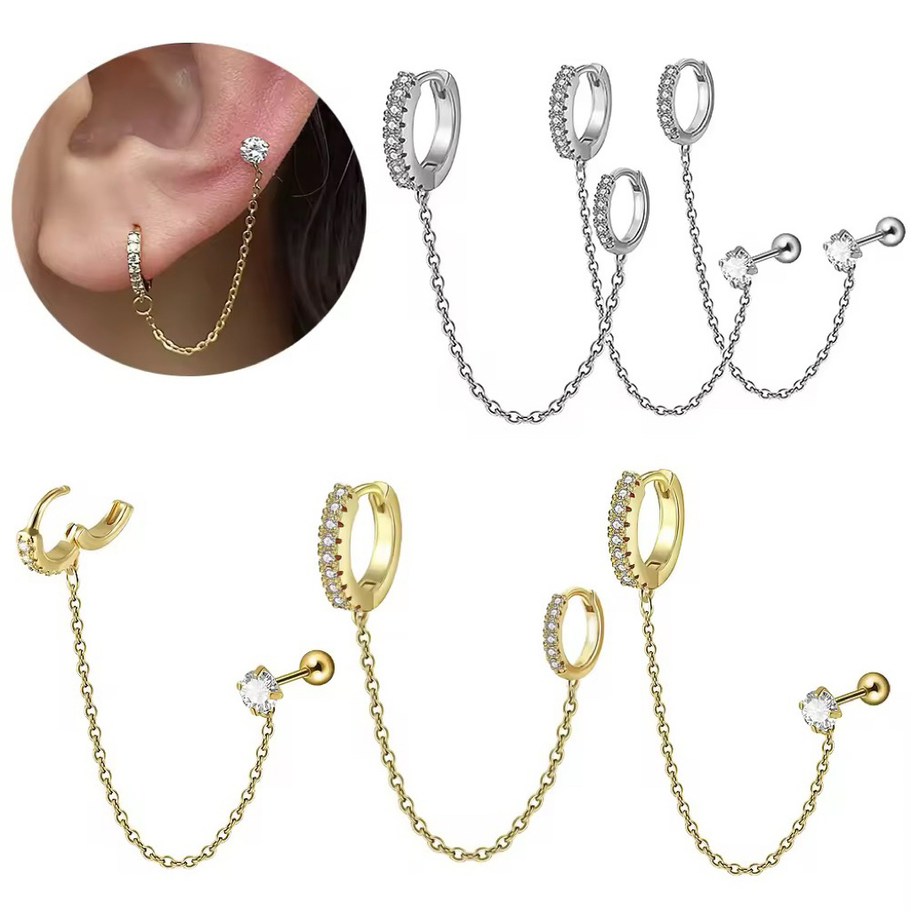 Jual 1pc Anting Earrings rantai stainless steel / ear plug anting ...