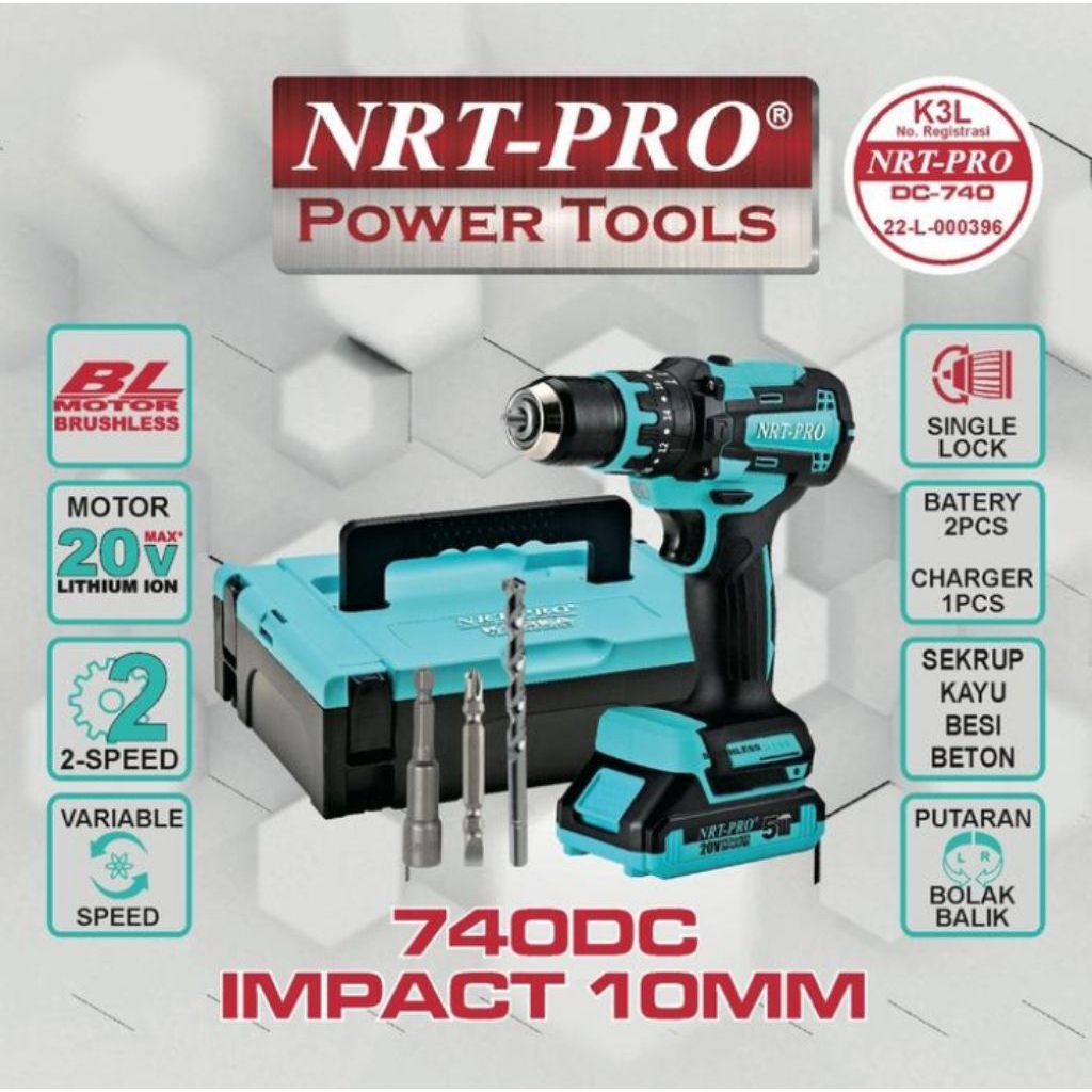 Jual BRUSHLESS Impact Drill NRT PRO 740DC 740 DC Bor Cordless Batre ...