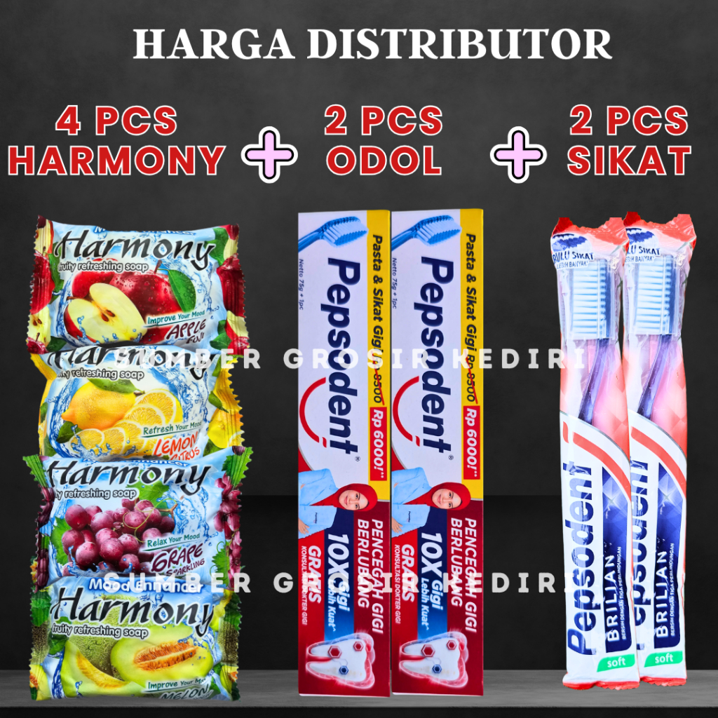 Jual Paket 2 Pepsodent Merah + 4 Sabun Harmony + 2 Sikat Gigi – Anti ...