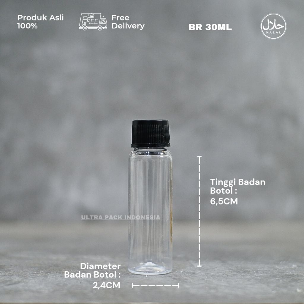 Jual KEMASAN MINUMAN BOTOL FOOD GRADE - PET BR 30ML CLEAR + TUTUP ULIR PLASTIK HITAM | Shopee ...