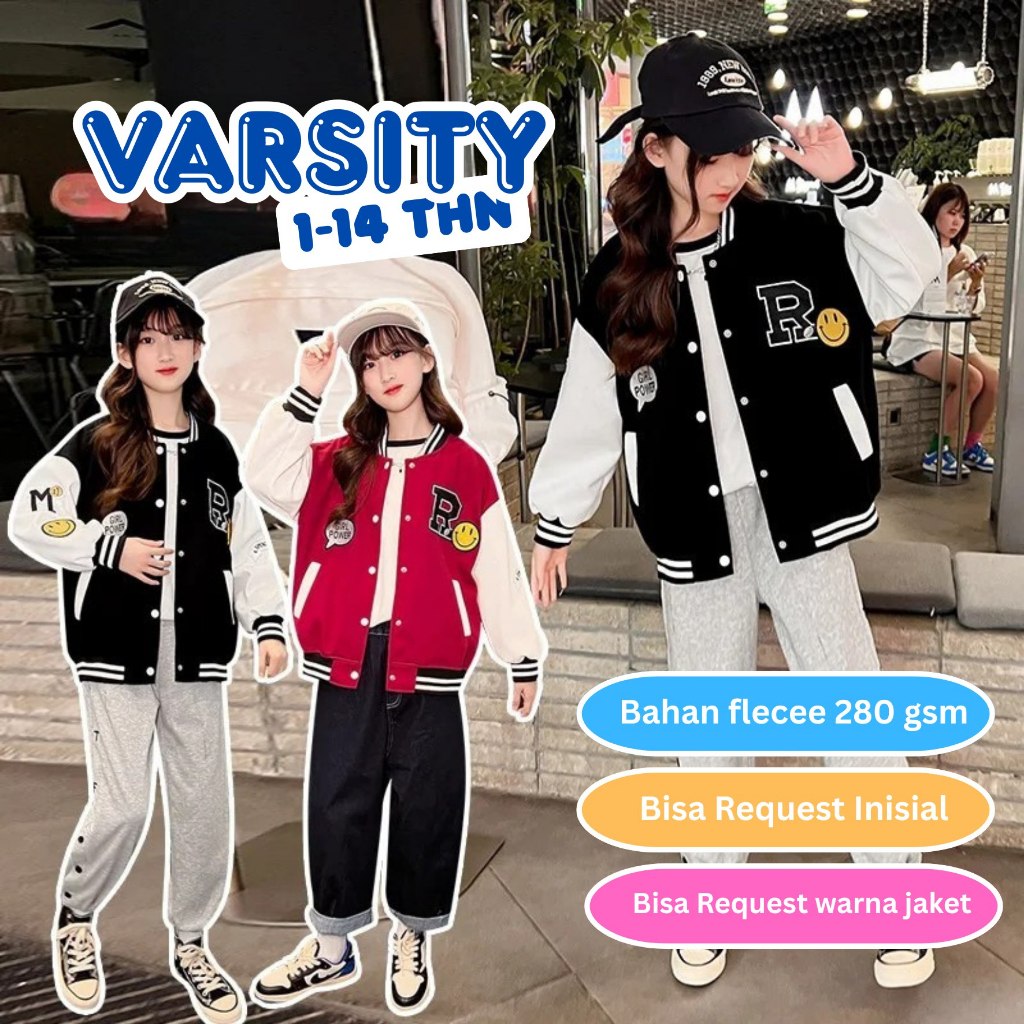 Jual Jaket Varsity Baseball Anak Cewek Cowok Unisex LOGO INISIAL R ...