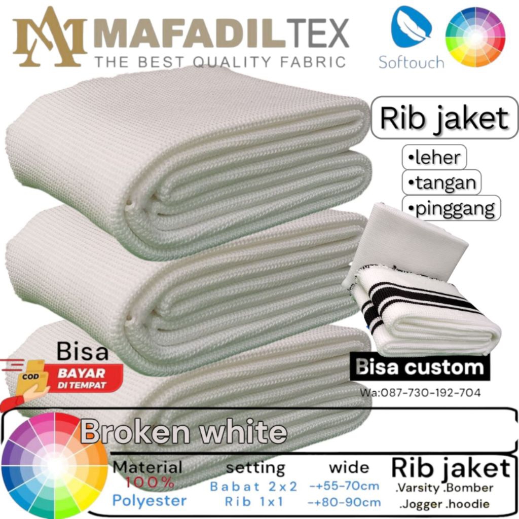 Jual Kain Rib / Bur broken white polos dan salur polyester premium ...