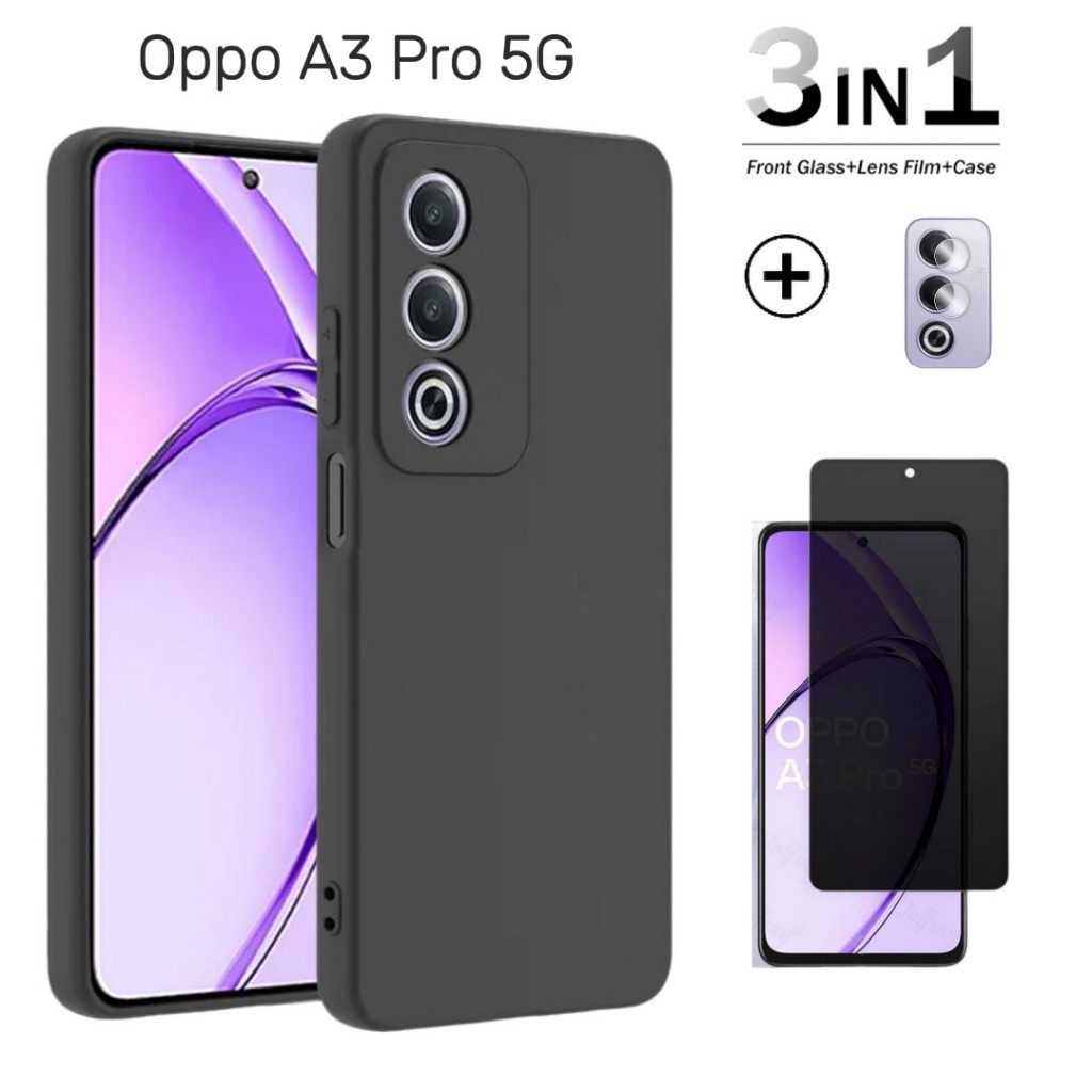 Jual Case Oppo A3 Pro 5G PAKET 3IN1 Softcase BLACKMATTE TEMPERED GLASS ...