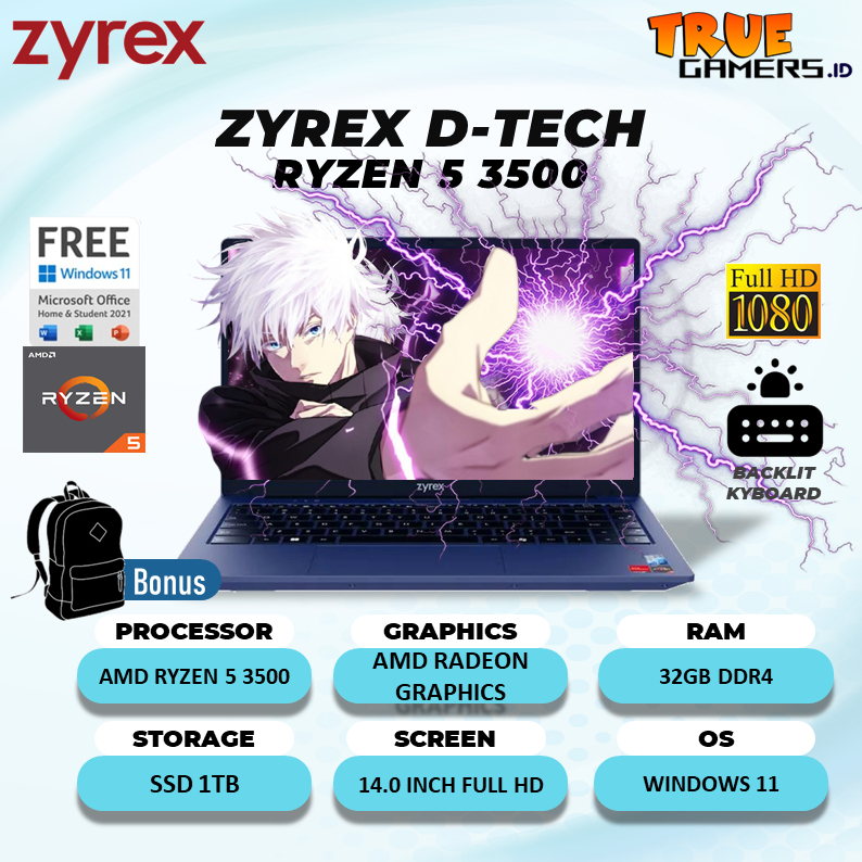 Jual Laptop Zyrex D-TECH RYZEN 5 3500U 32GB 1TB Windows 11 + Free ...