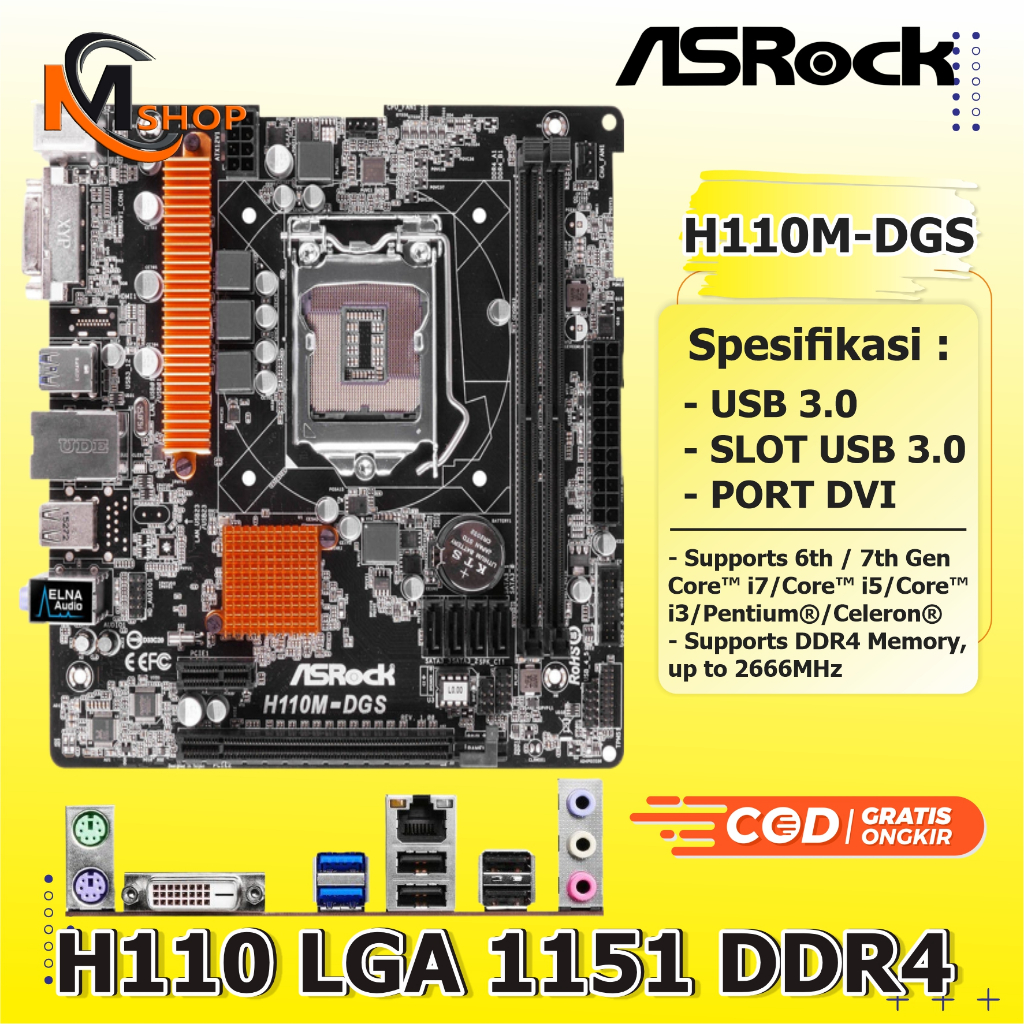 Jual Motherboard Mobo Mainboard Intel LGA 1151 H110 DDR4 Asrock ...