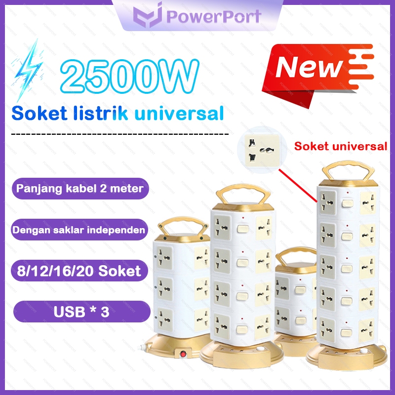Jual Powerport 2500W Soket listrik universal Stop Kontak USB Charger Soket dengan sakelar ...