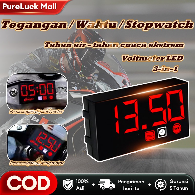 Jual Voltmeter 3 in 1 Suhu Jam Ampere Digital 12V Motor Voltmeter ...