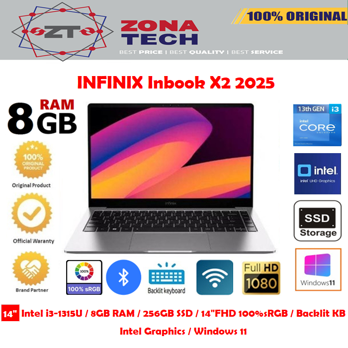 Jual INFINIX Inbook X2 2025 i3-1315U 8GB 256GB SSD 14"FHD 100%sRGB ...