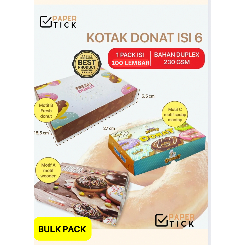 Jual (1PACK ISI 100 LEMBAR) BULK PACK 27x18,5x5,5 CM Box Donat Isi 6 ...