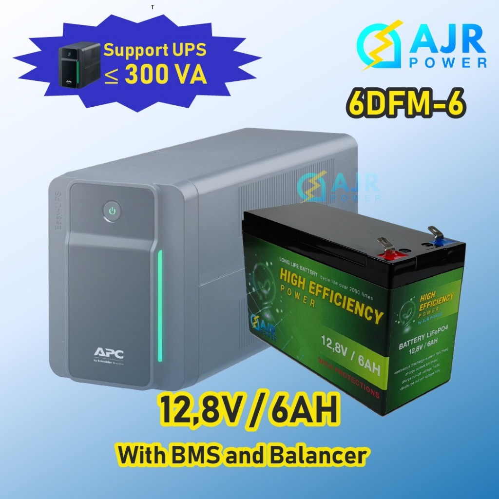 Jual AKI ACCU UPS Lithium LiFePo4 6DFM6 AJR POWER 12V 12,8V 6AH dgn BMS ...