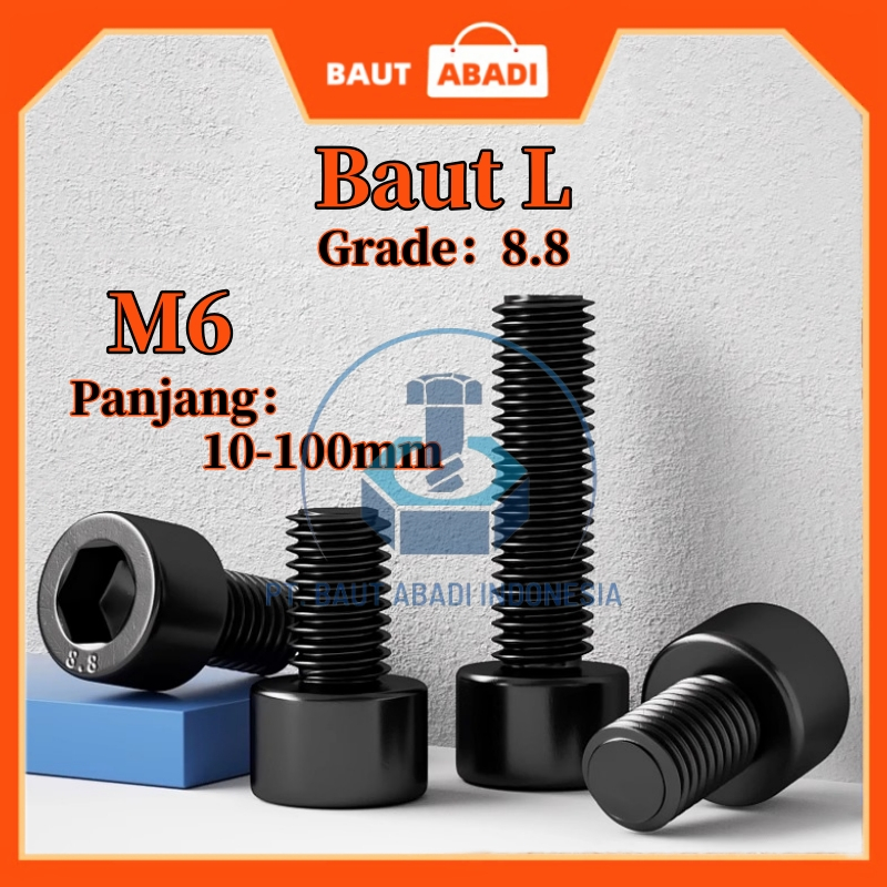 Jual Baut L baja M6 Grade 8.8 soket segi enam Panjang 10 sd 100mm full ...