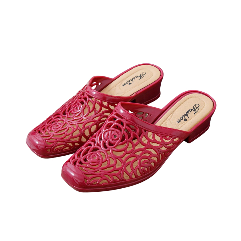 Jual VEBLEN STORE Sandal Mules Heels Wanita Motif Bunga Mawar Rose Gaya ...