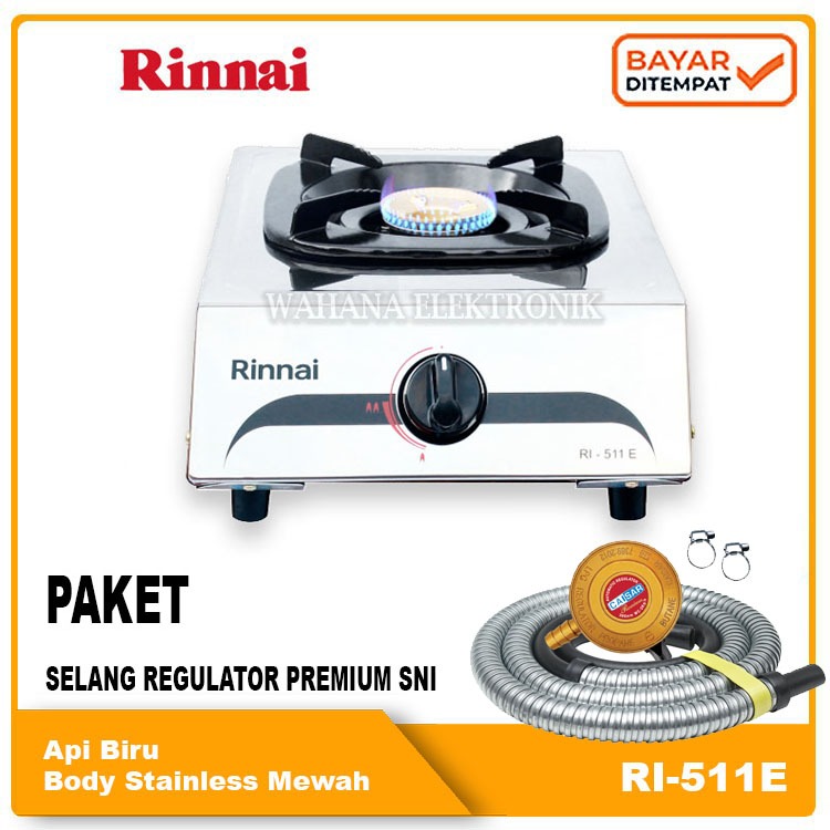 Jual Kompor Gas Stainless 1 Tungku RINNAI RI 511E FREE(+) SELANG PAKET ...