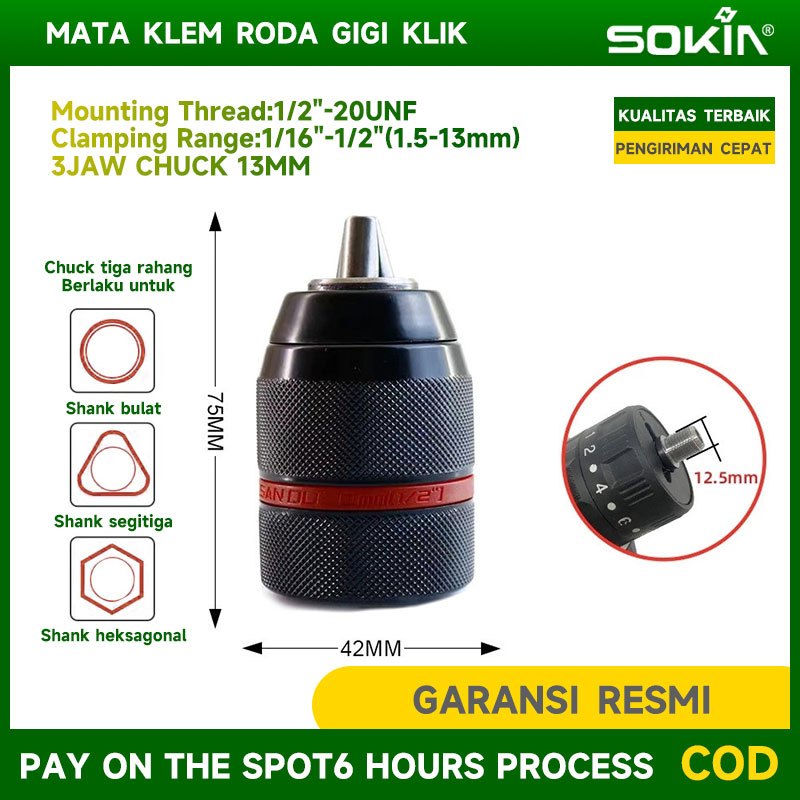 Jual Sokin Kepala Bor Drill Chuck 13MM/20unf Chuck Bor Cordless Chuck ...