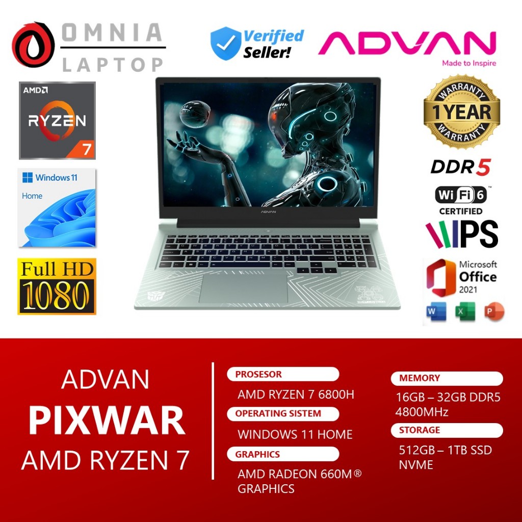 Jual Laptop Gaming Advan Pixwar 15 Amd Ryzen 7 6800H 16GB 512GB 15.6 ...