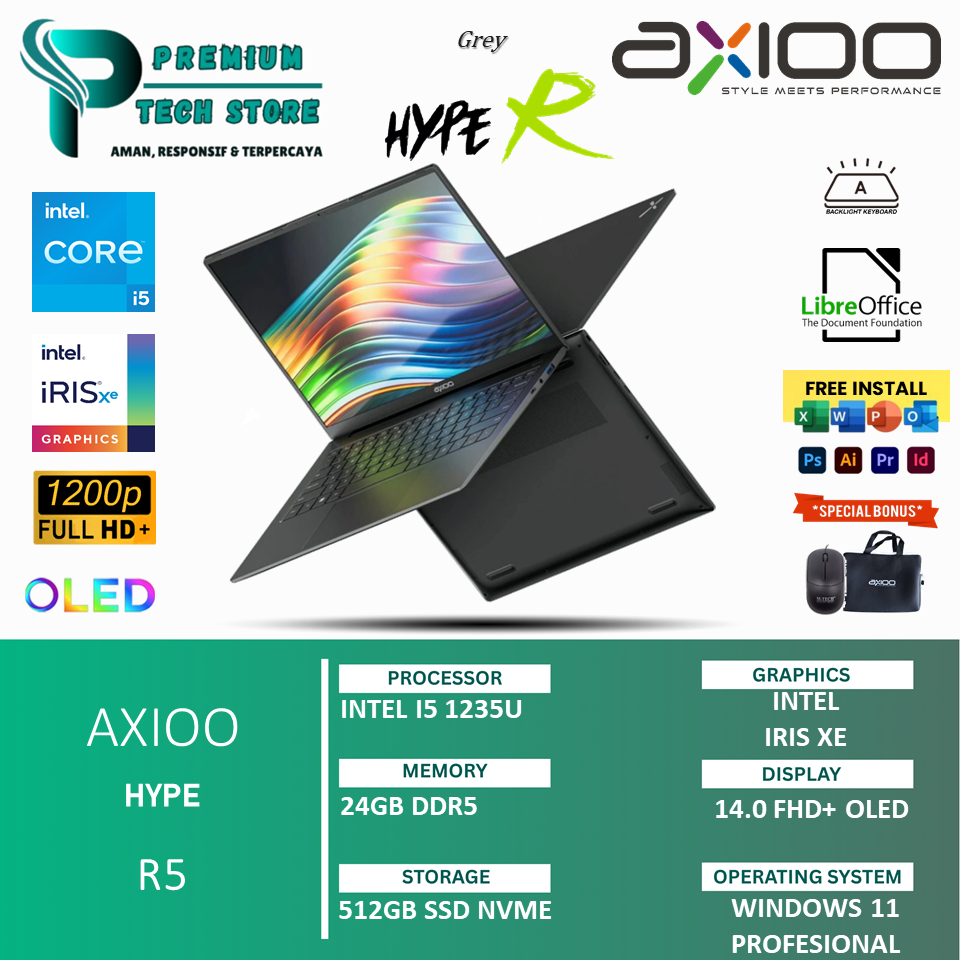 Jual Axioo Hype R5 Oled Intel i5 1235U RAM 24GB 512GB SSD FHD Backlit ...