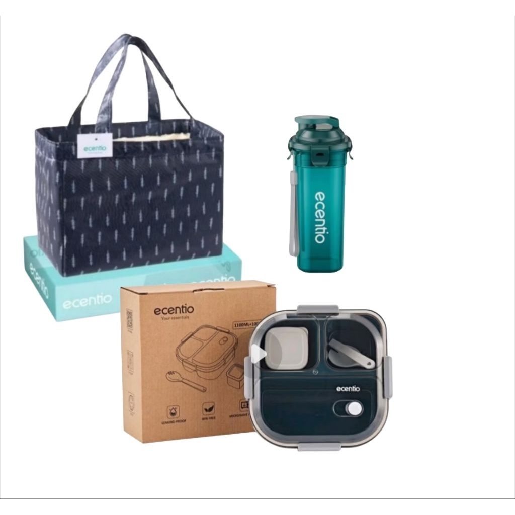 Jual Ecentio Kotak Makan 3skat Tempat makan Lunch Box + Tas bekal Kotak makan Lunch Bag + Botol ...