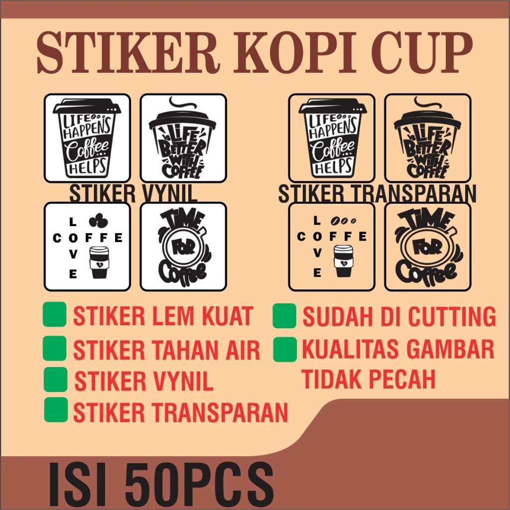 Jual STIKER GELAS CUP COFFEE | STIKER GELAS CUP KEKINIAN ISI 50PCS ...
