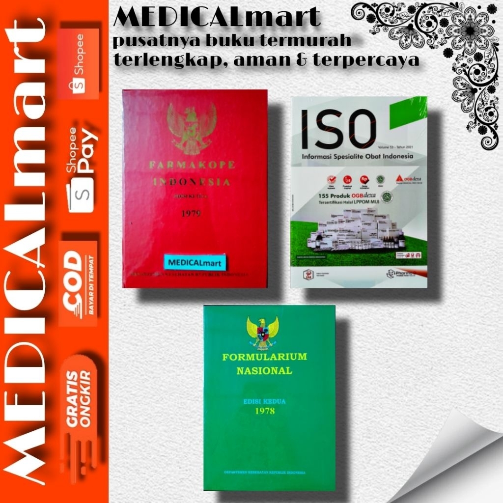 Jual paket 3 buku : Formularium Nasional (Fornas), ISO, dan FI 3 (Farmakope Indonesia edisi 3 ...