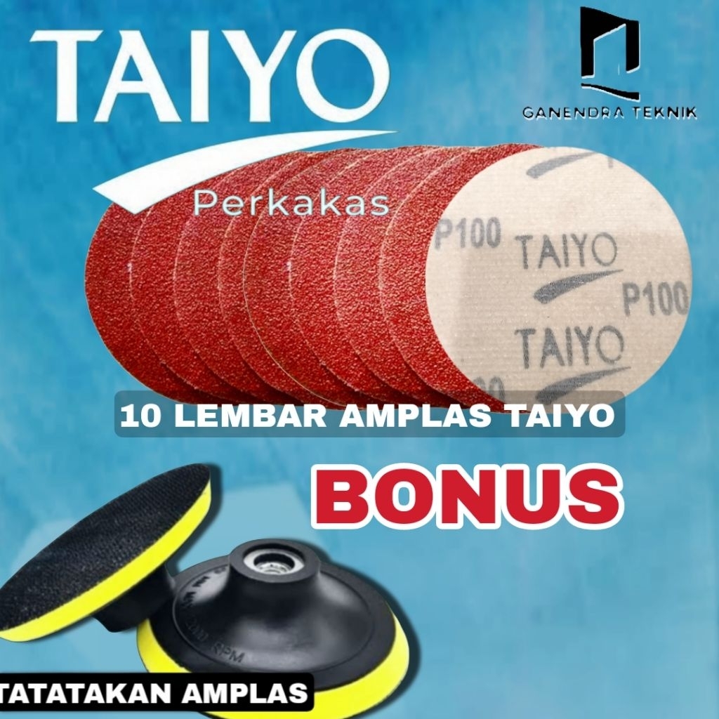 Jual 10 LEMBAR AMPLAS BULAT TAIYO 4 INCH BONUS TATAKAN AMPLAS 4 ...