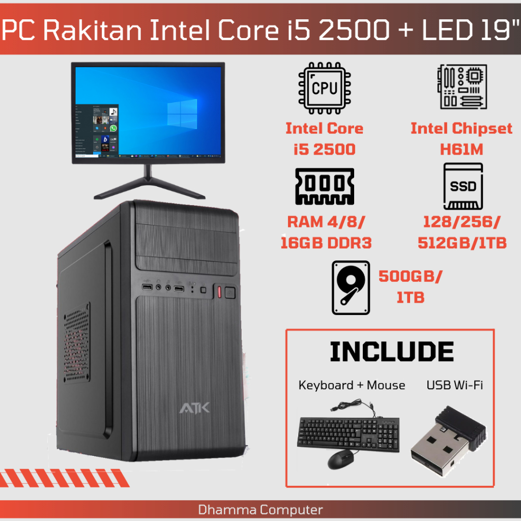 Jual Paket Lengkap PC Rakitan i5 2500 Komputer Kantor + Monitor 19 Inch Rakitan Fullset i5 Gen 2 ...