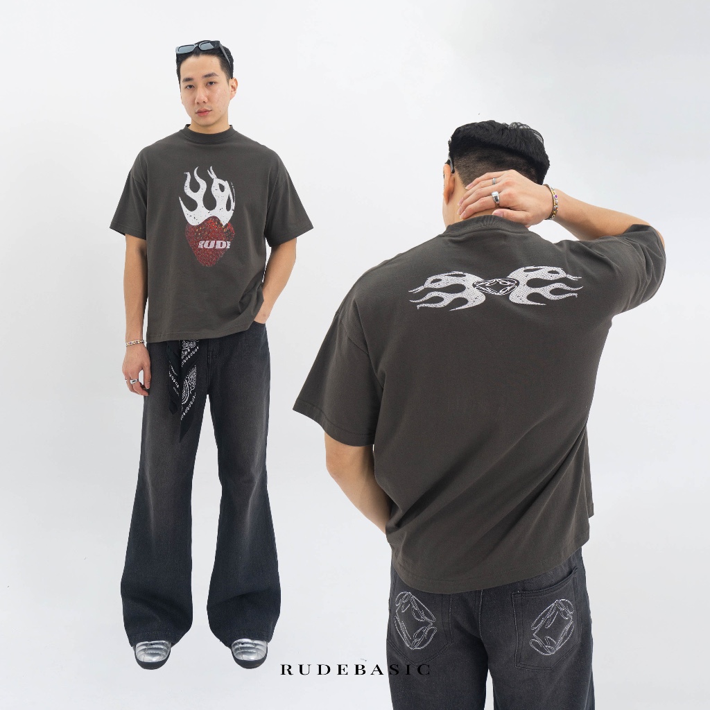 Jual RUDEBASIC - Flame Berry Tiny Tee - Heavy Weight Cotton| Kaos Boxy | Kaos Abu Pria | Shopee ...