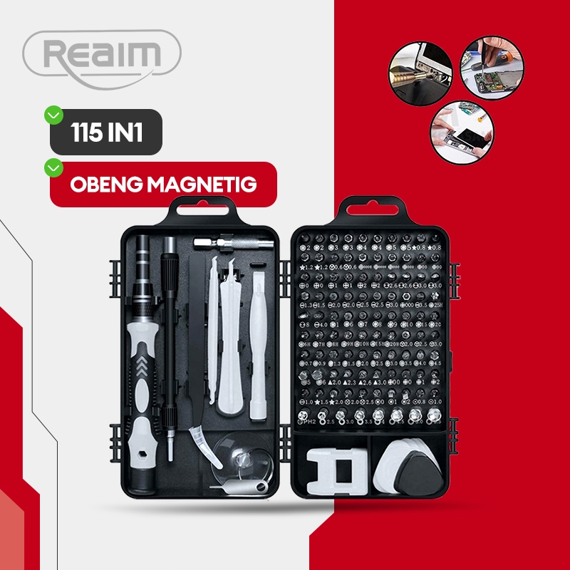 Jual Reaim Obeng 115 In 1 HP Full Set Obeng Service Komputer Laptop HP Service Obeng 115 In 1 ...