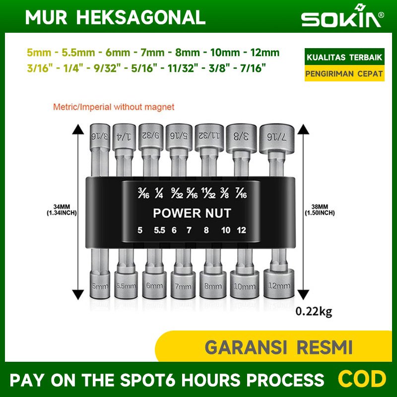 Jual SOKIN Power Nut Socket Set 14pc Mata Bor Kunci Pas Shock Hex ...