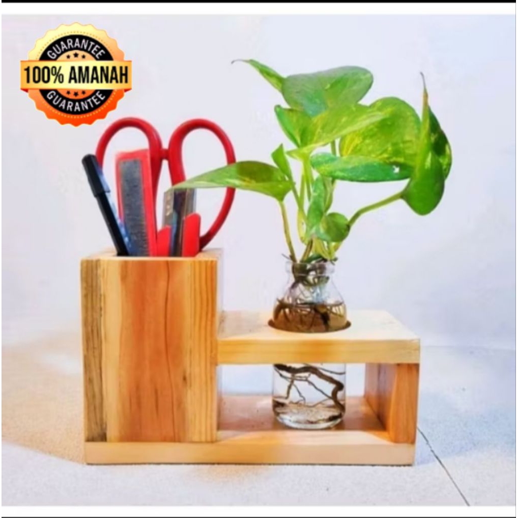 Jual Tempat pensil pulpen kayu aesthetic/ vas bunga botol hidroponik ...
