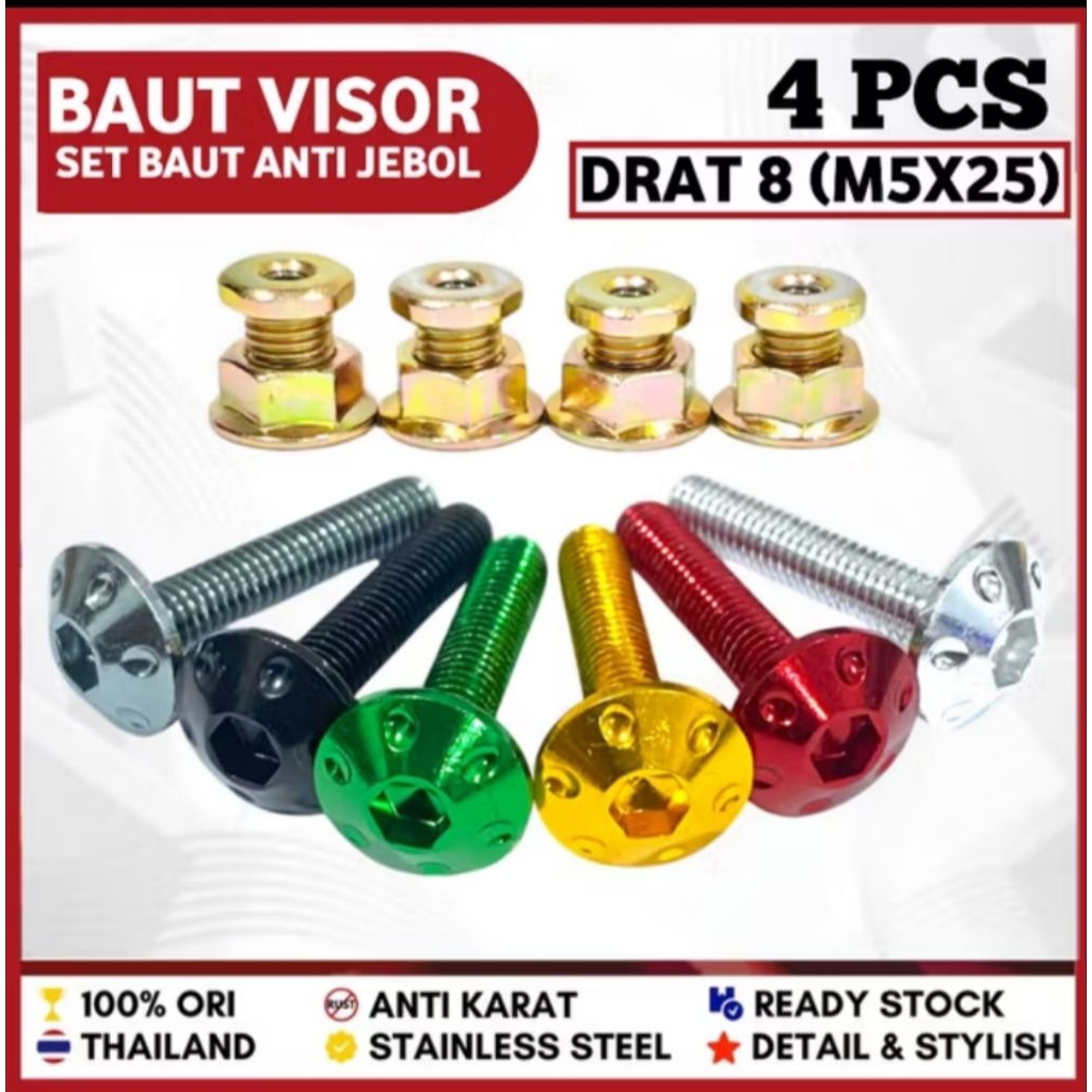 Jual BAUT PROBOLT VISOR MODEL BINTIK PLUS BAUT ANTI JEBOL NMAX AEROX ...