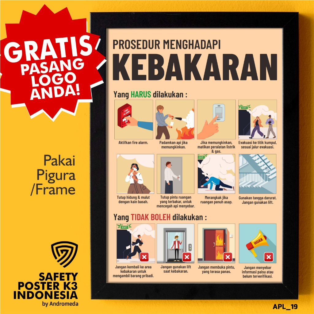 Jual Safety Poster K3 Prosedur Menghadapi Kebakaran Warehouse Workshop ...