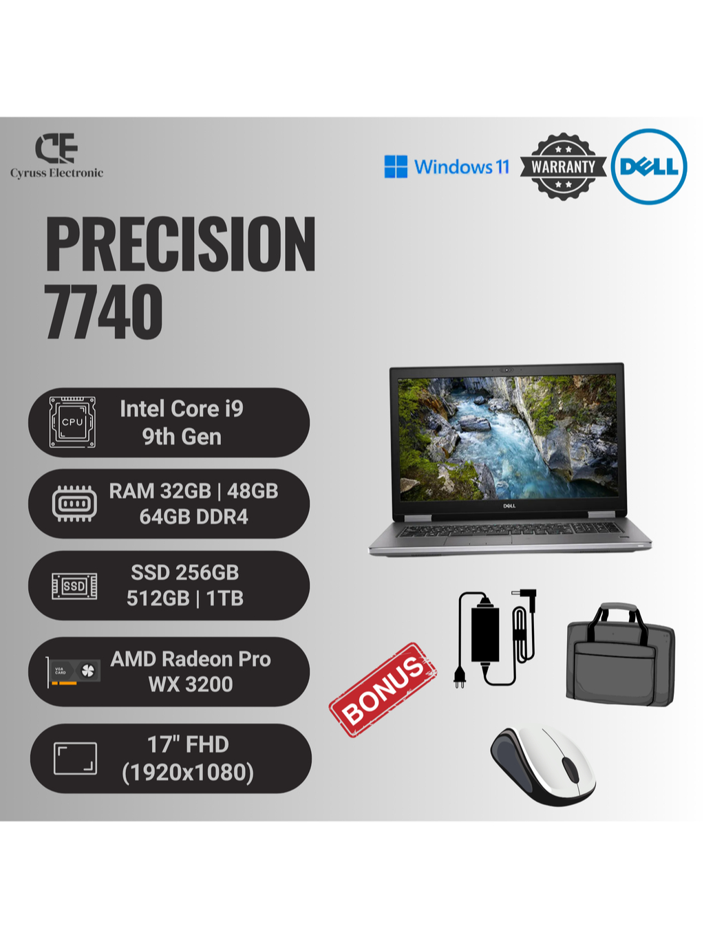 Jual Laptop Dell Precision 7740 Core i9 9th Gen RAM 64GB SSD 1TB VGA ...