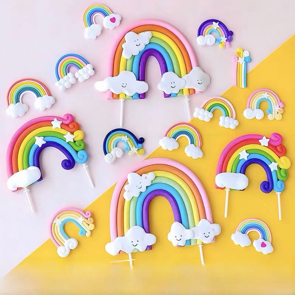 Jual (HARGA 1PCS) CAKE TOPPER RAINBOW PELANGI BAHAN SILIKON CLAY ...