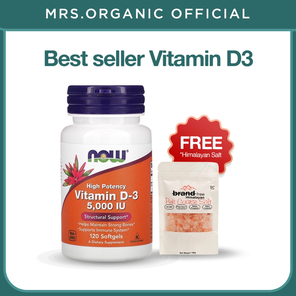Jual NOW Vitamin D3 5000 IU – 120 Softgels | Imun Kuat, Tulang Sehat | Original & BPOM | Shopee ...