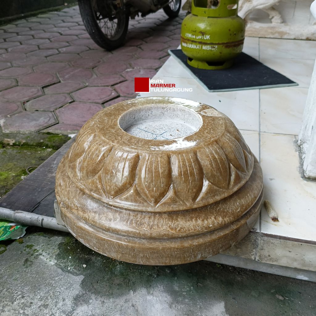 Jual Umpak Soko Tiang Batu Alam Onyx Coklat Model Ukiran Bungan ...