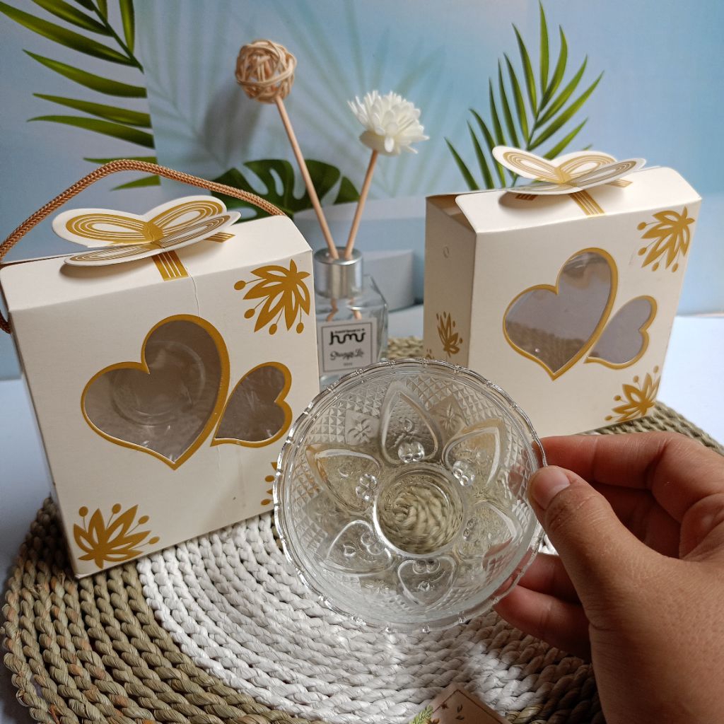 Jual ( Isi 50pcs ) Souvenir Mangkok Beling Motif Kristal Kemasan Box ...