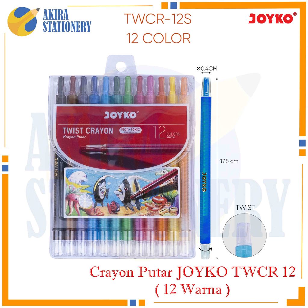 Jual Krayon Putar JOYKO TWCR 12 Warna Panjang / Twist Crayon Joyko TWCR ...