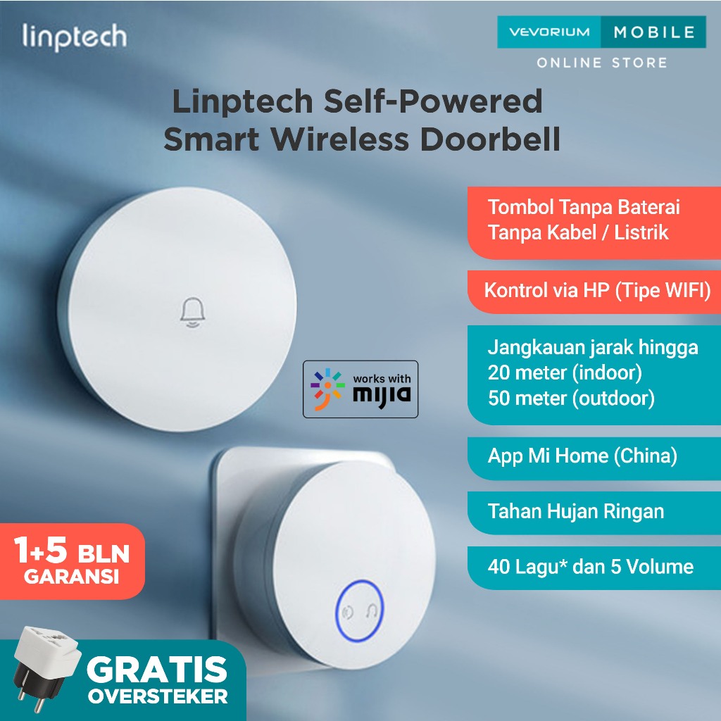 Jual [Support App Xiaomi Home] Linptech Self-Powered Smart Wireless Doorbell | Bel Rumah Tanpa ...
