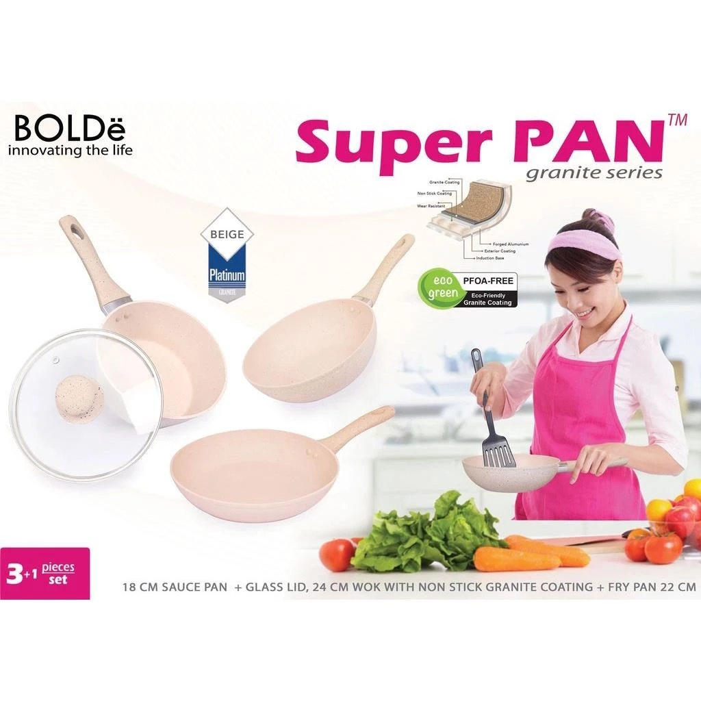 Jual ALAT MASAK / COOKWARE SET BOLDE SUPER PAN GRANITE SERIES BEIGE 3+1 ...