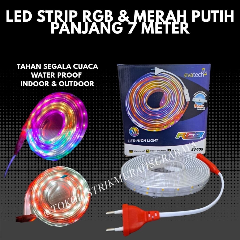 Jual LED STRIP RGB PANJANG 7 METER MERAH PUTIH/RGB ADAPTOR LOW WATT ...