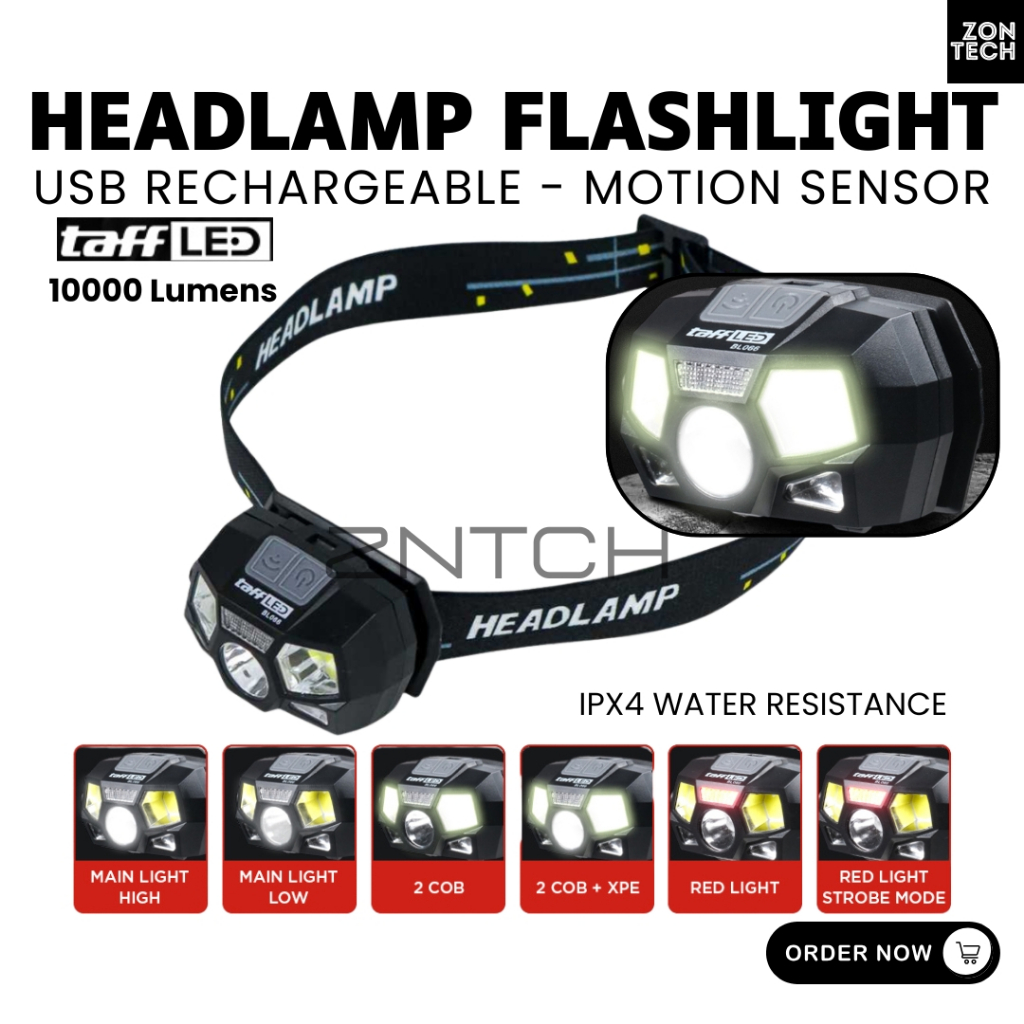 Jual TaffLed Headlamp Senter Kepala Hiking Running Fishing Rechargeable ...
