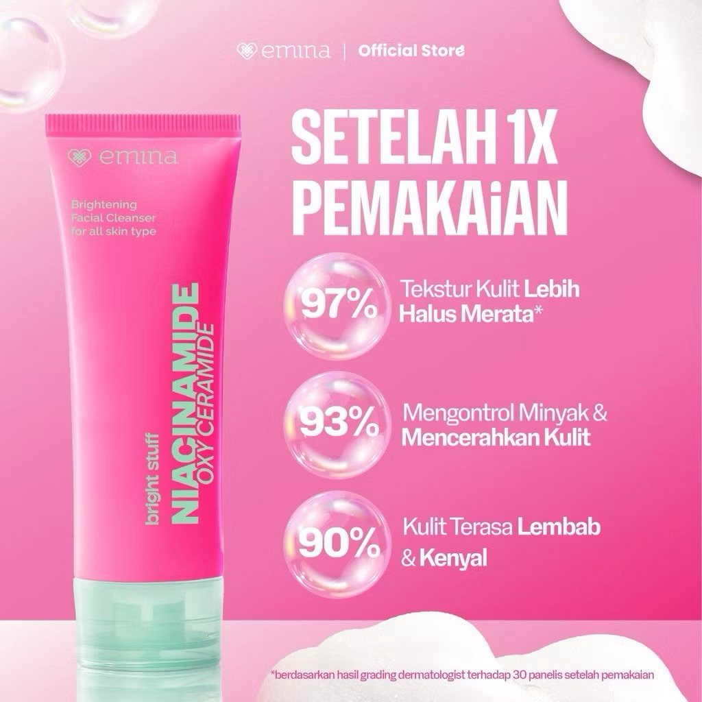 Jual EMINA BRIGHTENING FACIAL CLEANSER BRIGHT STUFF NIACINAMIDE OXY ...